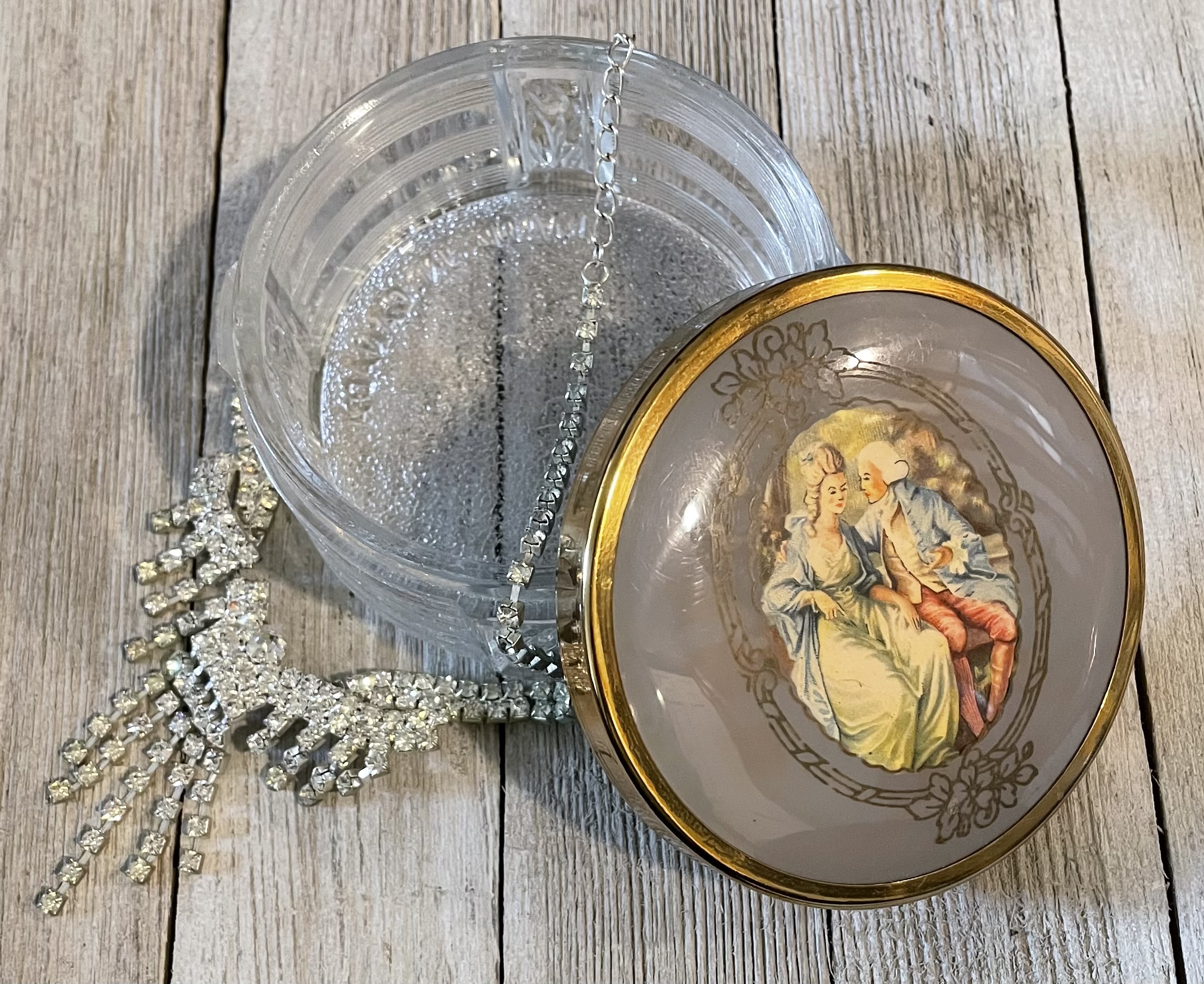 Vintage 1950-60's Lidded Glass Vanity / Dresser Jar - Victorian Couple ...